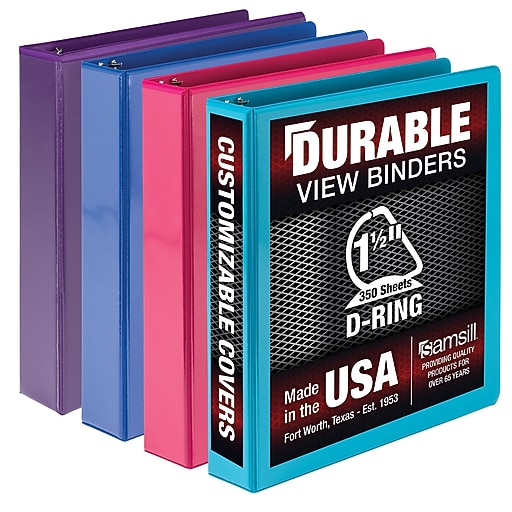 Samsill Durable 1.5" View Ring Binders, D-Ring, Made in USA, Assorted ...