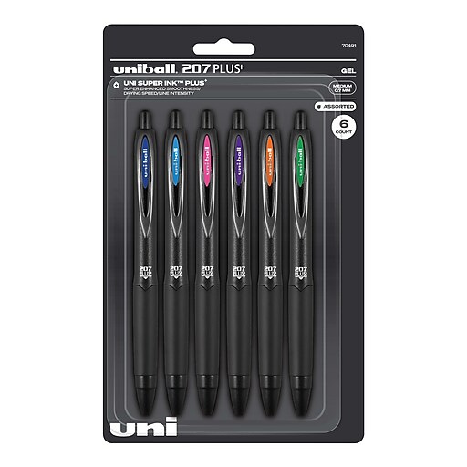uniball 207 Plus+ Retractable Gel Pens, Medium Point, 0.7mm, Assorted ...
