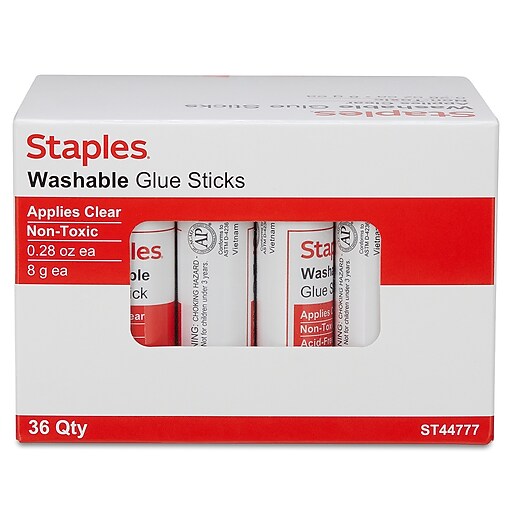Staples® Washable Glue Sticks, 0.28 oz., Clear, 36/Pack (ST44777) | Staples