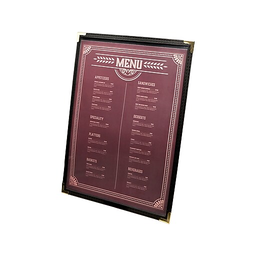 Excello Global Products Menu Holder, 8.5" x 11", Black/Silver , 10/Pack ...