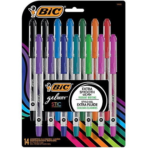 BIC Gel-ocity Stic Gel Pens, Medium Point, 0.7 mm, Assorted Colors, 14 ...