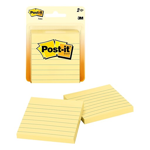 Post-it Notes, 3" x 3", Canary Collection, Lined, 100 Sheet/Pad, 2 Pads ...