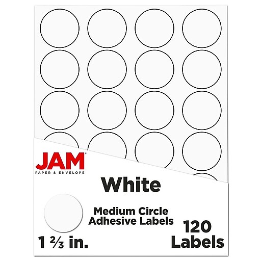 JAM Paper Circle Round Label Sticker Seals, 1.66" Dia., White, 120/Pack ...