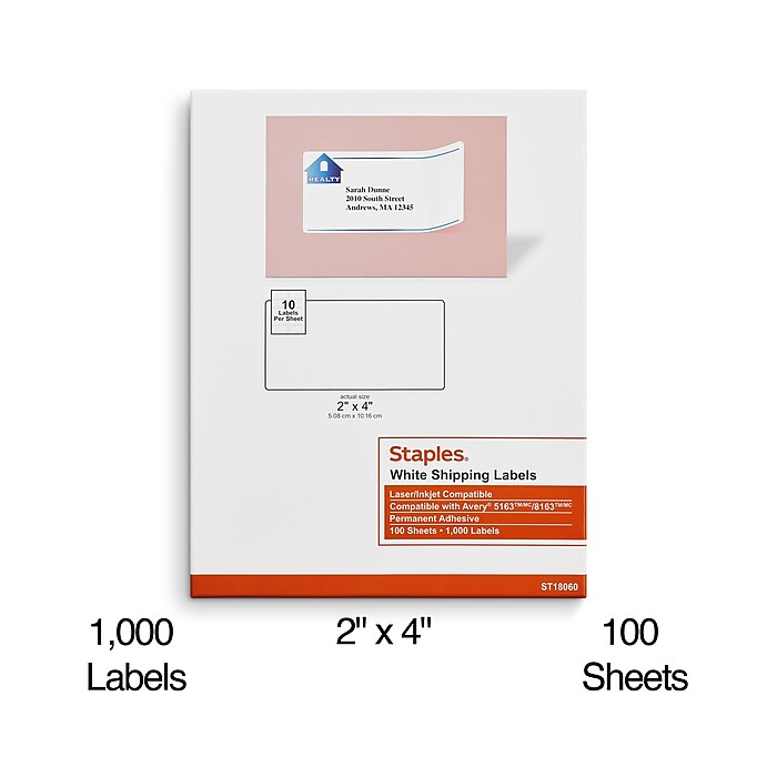 Staples Custom Mailing Labels Avery Copier Shipping Labels, 8 1/2" X