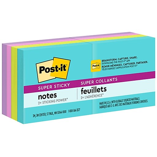 Post-it Super Sticky Notes, 1 7/8" x 1 7/8", Supernova Neons Collection ...