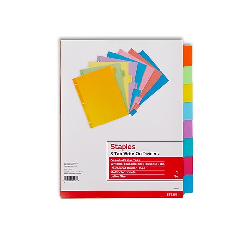Staples Write-On Dividers, 8-Tab, Assorted Colors (13513/23181) | Staples