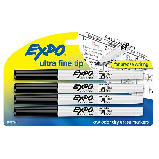Expo Dry Erase Markers, Ultra Fine Tip, Black, 4/Pack (1871774) | Staples