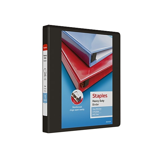 Staples Heavy Duty 1" 3-Ring View Binder, D-Ring, Black (ST56231-CC ...