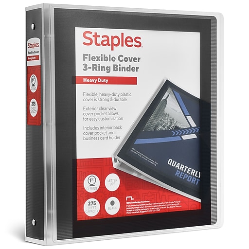 Staples Heavy Duty 1 1/2" 3-Ring Flexible Poly Binders, Black (ST62615 ...