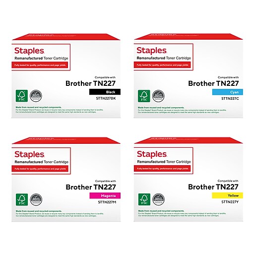 Staples Remanufactured Black/Cyan/Magenta/Yellow High Yield toner ...