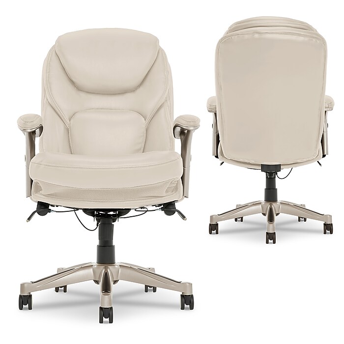Serta Claremont Ergonomic Faux Leather Swivel Executive Chair with Back in Motion Technology Ivory 44186C Staples