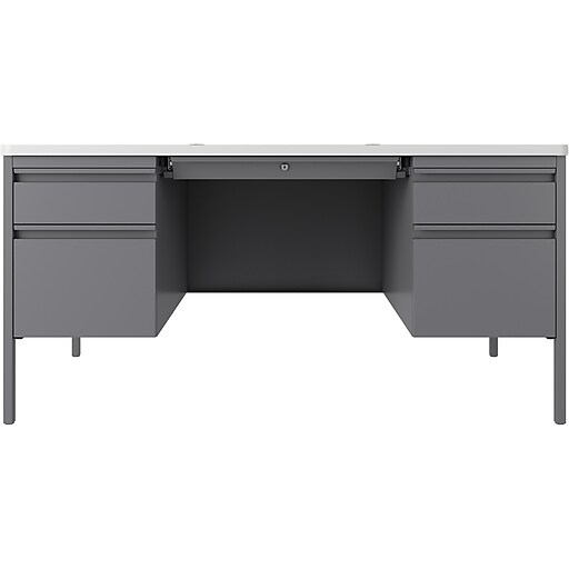 Hirsh 60"W Double-Pedestal Teacher's Desk, Platinum/White (22645) | Staples