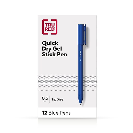 TRU RED™ Quick Dry Gel Pens, Fine Point, 0.5mm, Blue, Dozen (TR54472 ...