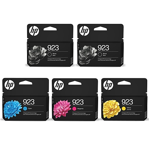 HP 923 Black/Cyan/Magenta/Yellow Standard Yield Ink Cartridges, 5/Pack ...