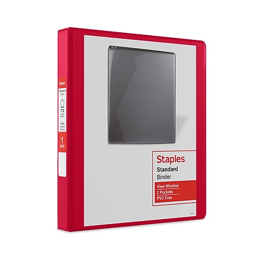 Staples 1" 3-Ring View Binders, D-Ring, Red (58652) | Staples