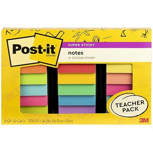 Post-it Super Sticky Notes, 3" x 3", Assorted Collection, 45 Sheet/Pad ...
