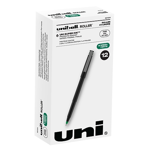 uniball Roller Rollerball Pens, Fine Point, 0.7mm, Green Ink, Dozen ...