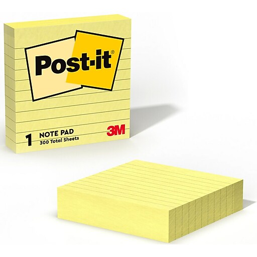 Post-it Notes, 4" x 4", Canary Collection, Lined, 300 Sheet/Pad (675-YL ...