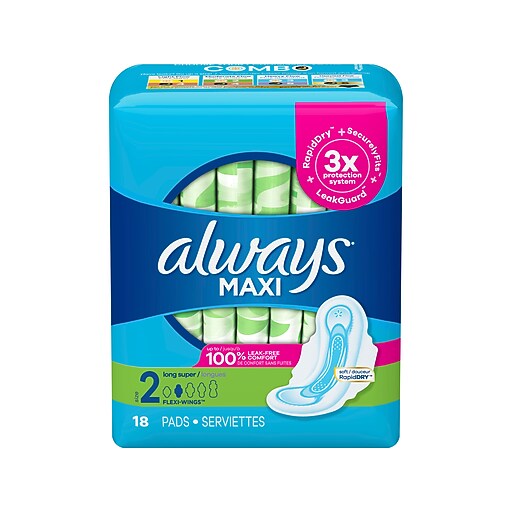 Always Maxi Regular Pads with Wings, Unscented, 10/Box (280756) | Staples