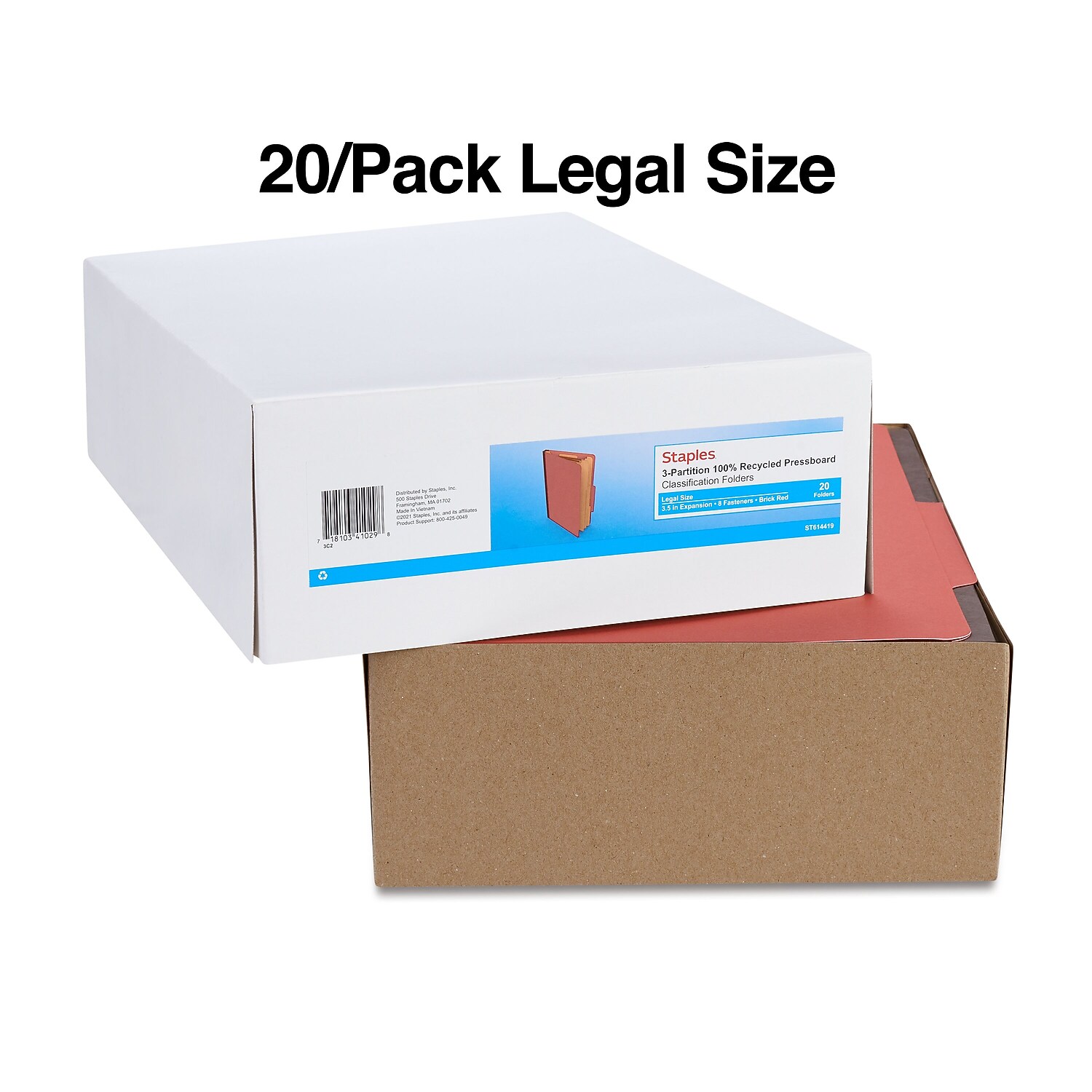 Staples Classification Folders 2/5-Cut Top Tab Lgl 3 Div. Brick Red 20 ...