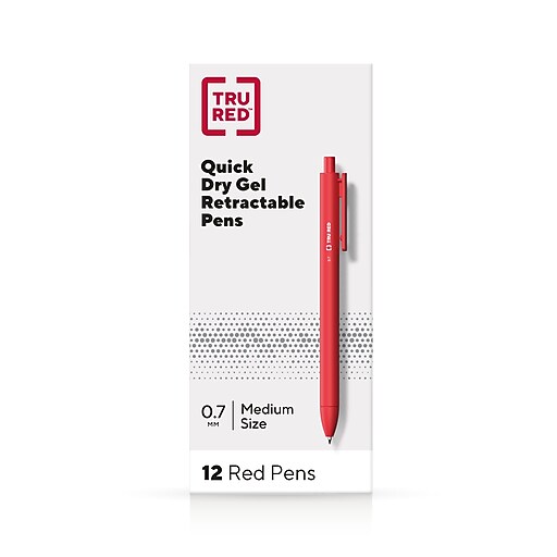 TRU RED™ Retractable Quick Dry Gel Pens, Medium Point, 0.7mm, Red ...
