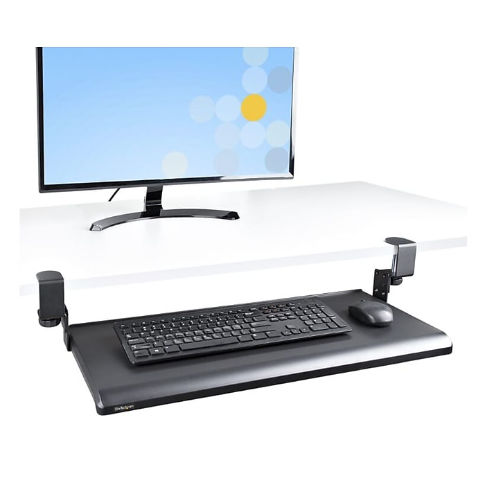 StarTech Height Adjustable Under Desk Keyboard Tray Clamp on Ergonomic Sliding up to 26.5lb KEYBOARD TRAY CLAMP1 Staples