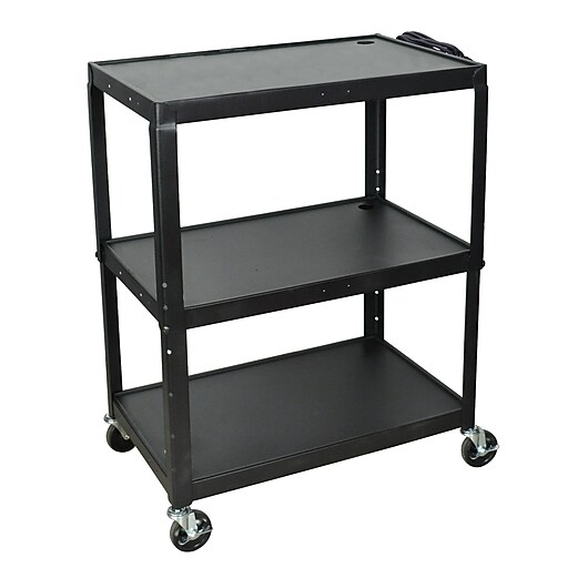 Luxor 3-Shelf Metal Mobile A/V Cart with Lockable Wheels, Black ...
