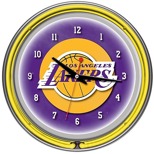 Trademark Global® Chrome Double Ring Analog Neon Wall Clock, Los ...