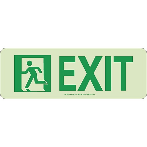 NYC Door Mount Exit Sign, Left, 4.5X13, Rigid, 7550 Glo Brite, MEA ...