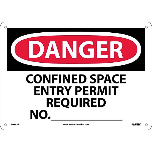 Confined Space Entry Permit Required No., 10X14, .040 Aluminum, Danger ...