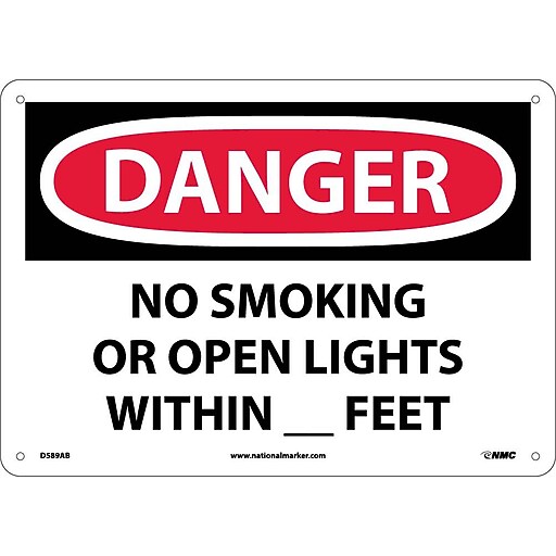 Danger Signs; No Smoking Or Open Lights Within _ Feet, 10X14, .040 ...