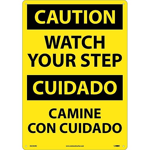 Caution Signs; Watch Your Step (Bilingual), 20X14, Rigid Plastic | Staples