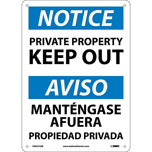 Private Property Keep Out, Bilingual, 14X10, .040 Aluminum, Notice Sign ...