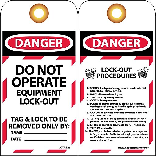 Lockout Tags; Lockout, Do Not Operate Equipment Locked Out 6X3 ...