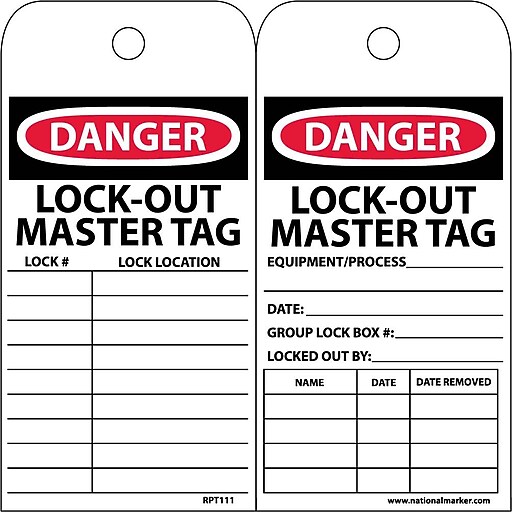 Accident Prevention Tags; Danger Lockout Master Tag, 6X3, Unrip Vinyl ...
