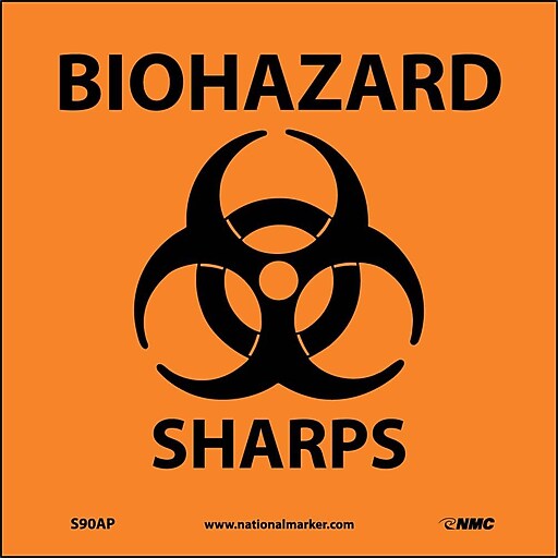 Biohazard Sharps (Graphic); 4X4, Adhesive Vinyl, Labels sold in 5/Pk ...