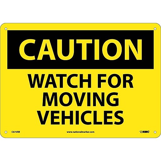 Caution Signs; Watch For Moving Vehicles, 10X14, Rigid Plastic | Staples