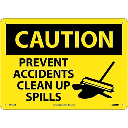 Caution Signs; Prevent Accidents Clean Up Spills, Graphic, 10X14, .040 ...