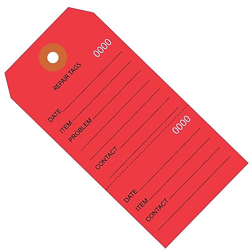 BOX 6 1/4" x 3 1/8" #8 Consecutively Numbered Repair Tags, Red | Staples