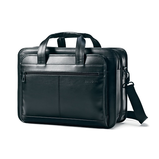Samsonite Leather Expandable Laptop Briefcase, Black (43118-1041) | Staples