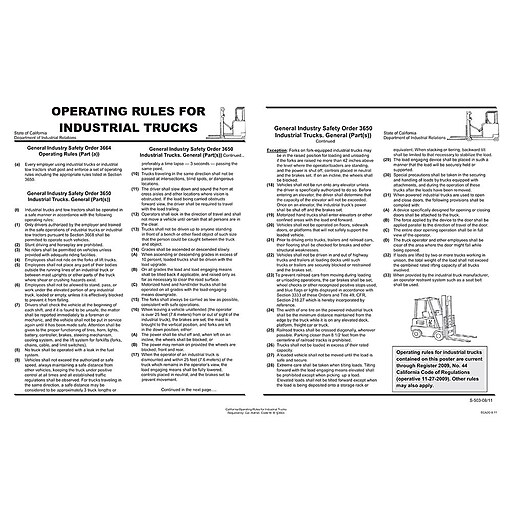 ComplyRight California Operating Rules For Industrial Trucks Poster ...