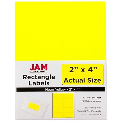 Jam® Paper 2" x 4" Address Label, Neon Yellow, 10 Labels per Page, 120 ...