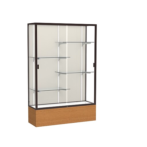 Ghent 72" x 48" Wood, Aluminum & Glass Trophy Display Case, Carmel Oak ...
