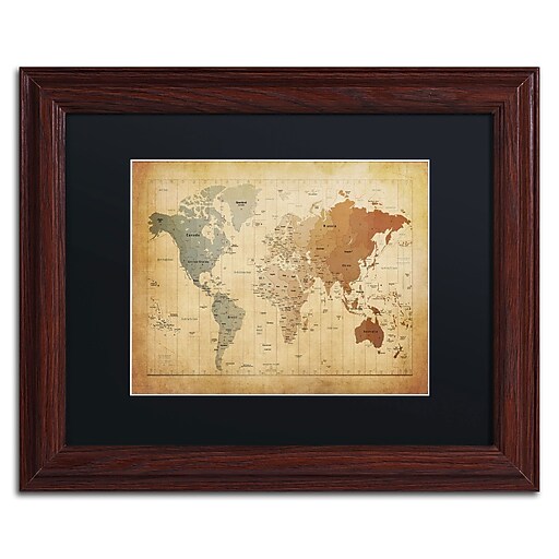 Trademark Michael Tompsett "Time Zones Map of the World" Art, Black ...