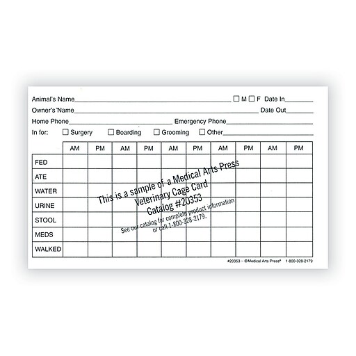 Medical Arts Press® Vet Cage Card; Provides a Record of Twice Daily ...