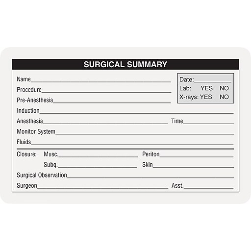 Veterinary Surgical Summary & Blood Analysis Labels; Surgical Summary ...