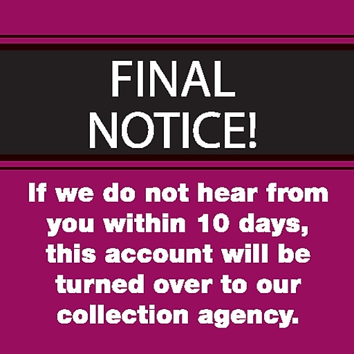Past Due Collection Pre-Printed Labels; Final Notice/10 Days, Red, 1-1 ...