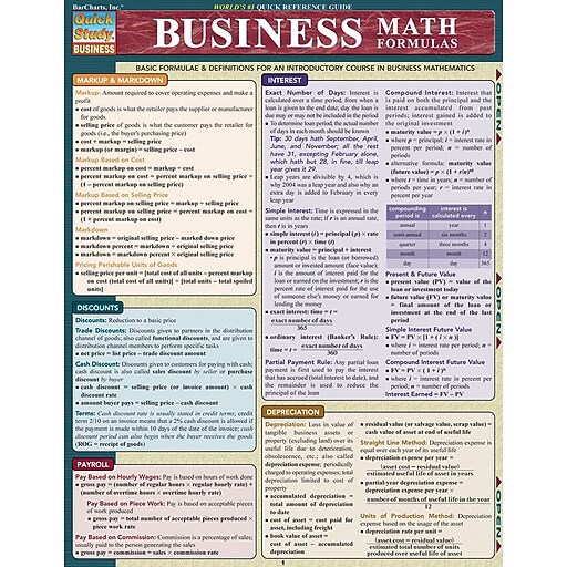 BarCharts, Inc. QuickStudy® Business & Math Formulas Reference Set ...