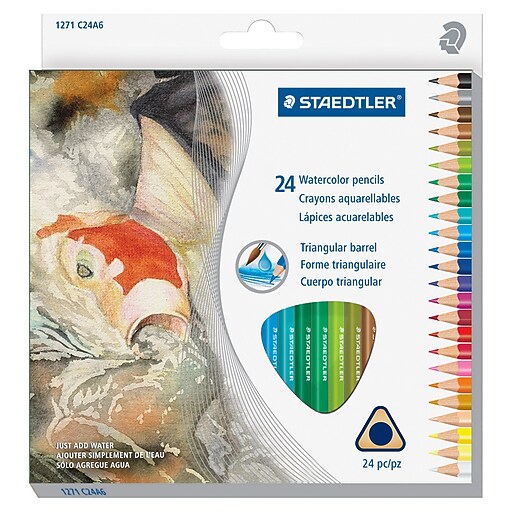 Staedtler Triangular Watercolor Pencils, Assorted Colors, 24/Box (1271 ...