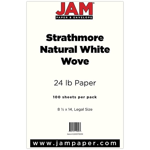 Jam Paper® Legal Strathmore 24lb Paper 8 5 X 14 Natural White Wove